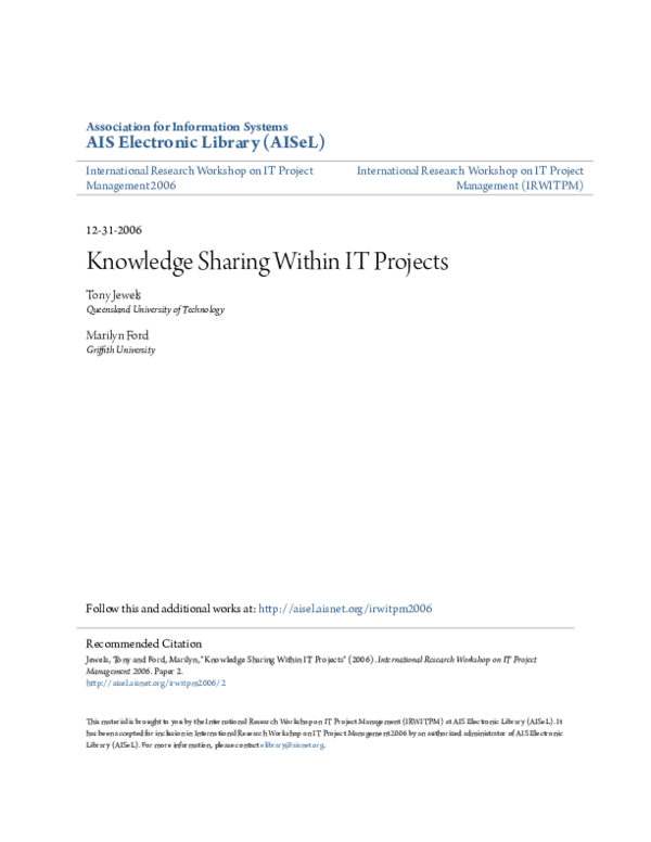 (PDF) Knowledge Sharing Within IT Projects