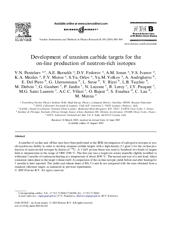(PDF) Development of uranium carbide targets for the on-line production ...