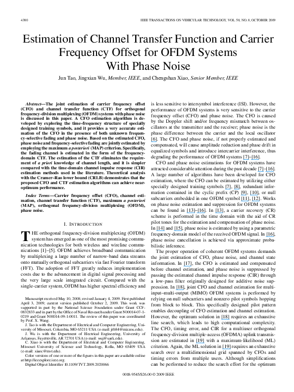 (PDF) Estimation of Channel Transfer Function and Carrier Frequency Offset for OFDM Systems With ...