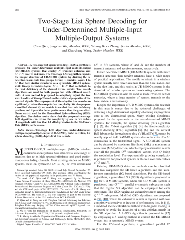 Pdf Two Stage List Sphere Decoding For Under Determined Multiple Input Multiple Output Systems