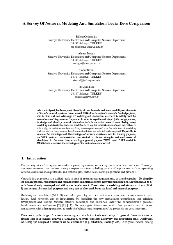 Pdf A Survey Of Network Modeling And Simulation Tools Devs Comparison