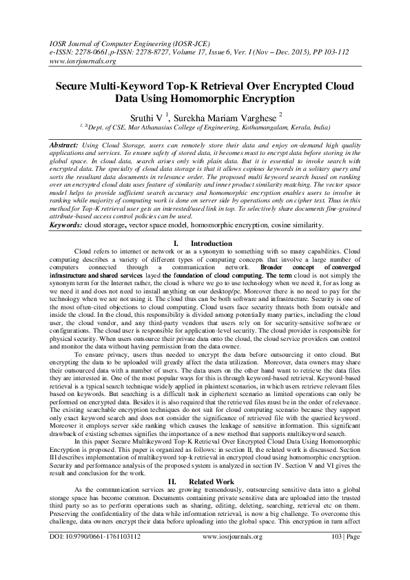 Pdf Secure Multi Keyword Top K Retrieval Over Encrypted Cloud Data Using Homomorphic