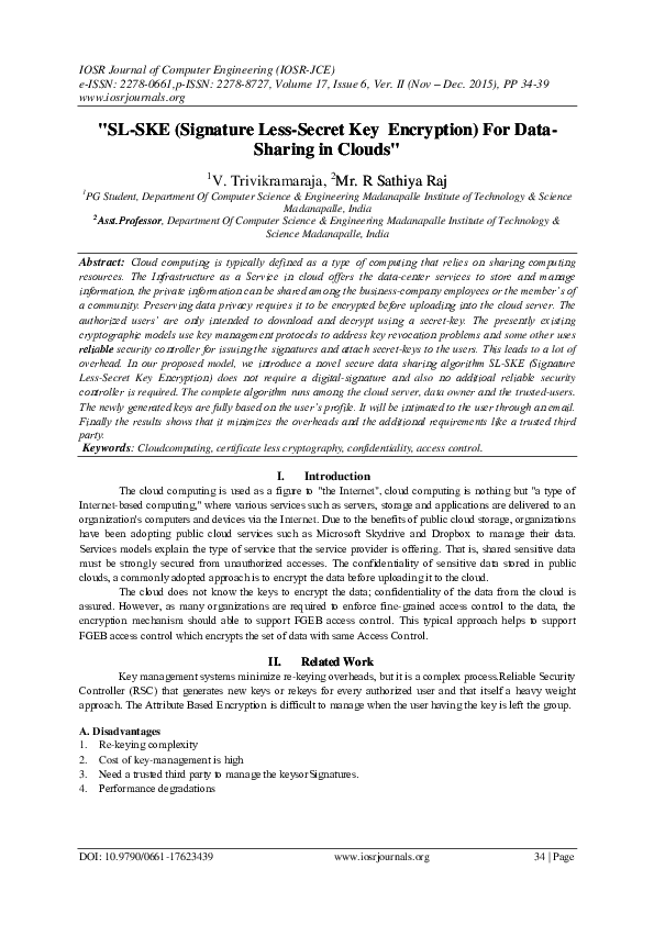 (PDF) "SL-SKE (Signature Less-Secret Key Encryption) For Data- Sharing ...
