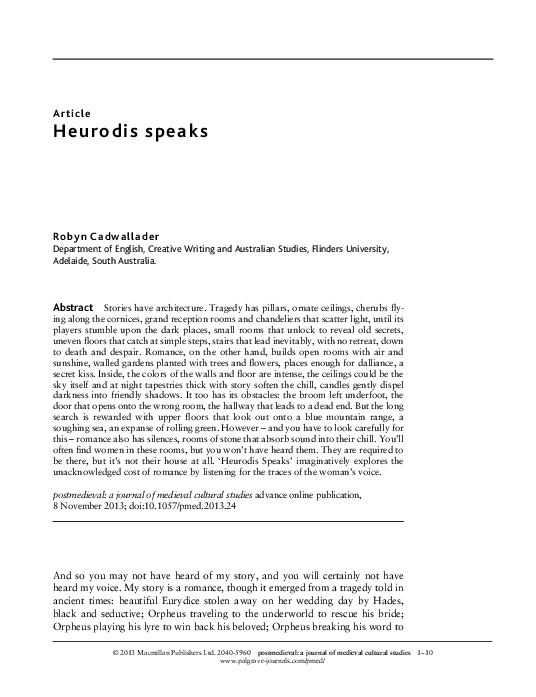 Heurodis speaks (story / ficto-criticism)