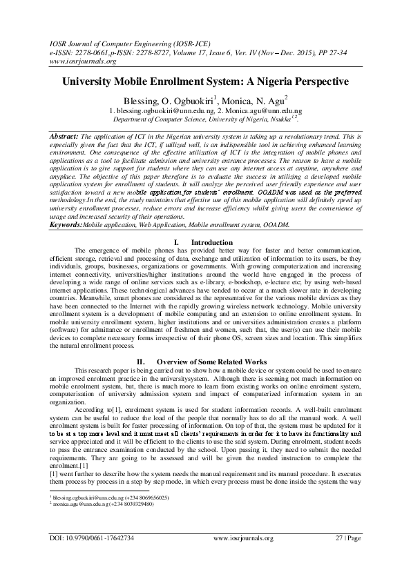 (PDF) University Mobile Enrollment System: A Nigeria Perspective