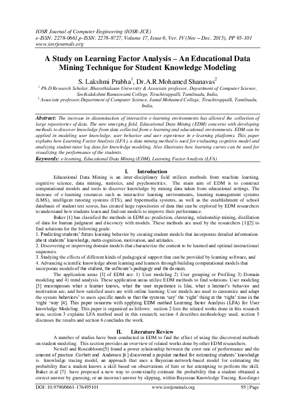 (PDF) A Study on Learning Factor Analysis – An Educational Data Mining ...