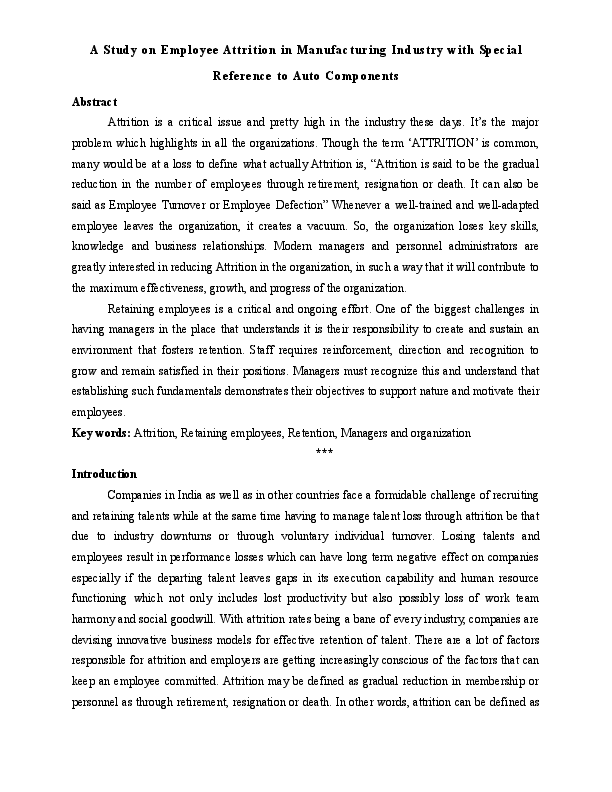 (DOC) A Study on Employee Attrition in Manufacturing Industry with ...