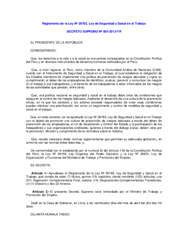 (PDF) Reglamento Ley 29783