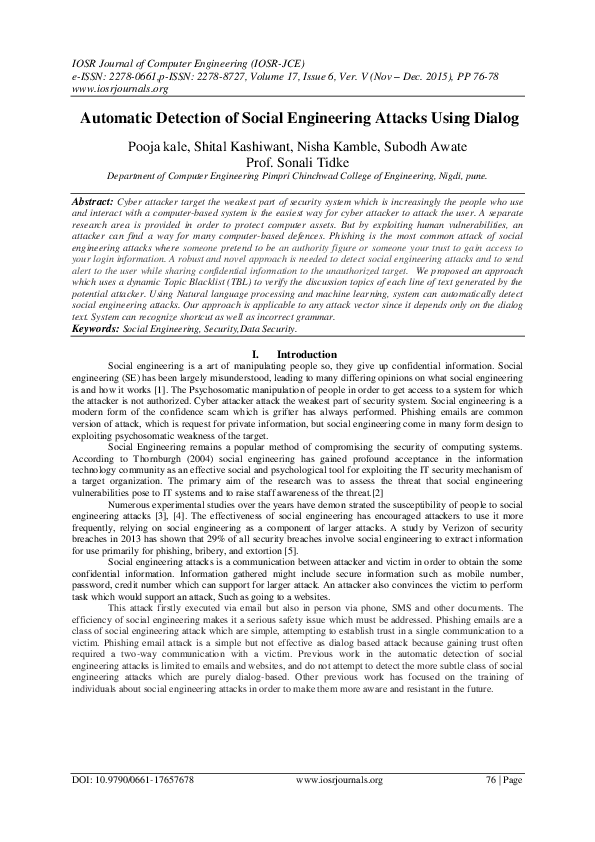 Pdf Automatic Detection Of Social Engineering Attacks Using Dialog