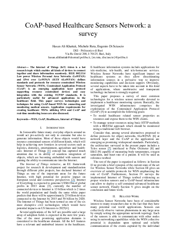 (PDF) CoAP-based Healthcare Sensor Networks: A survey