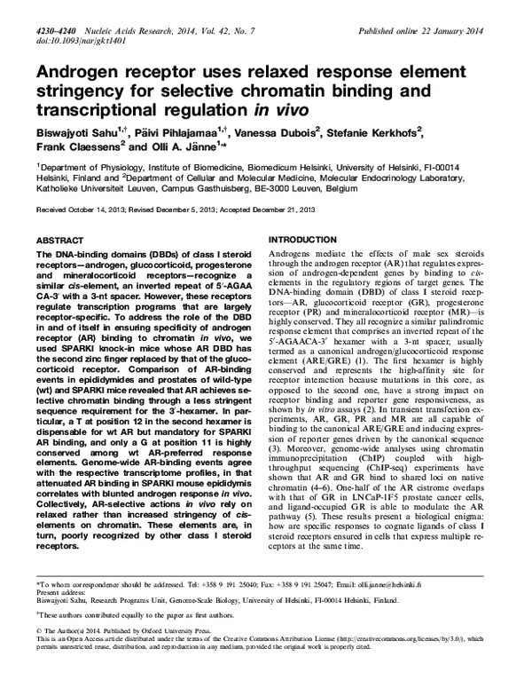 (PDF) Androgen receptor uses relaxed response element stringency for ...