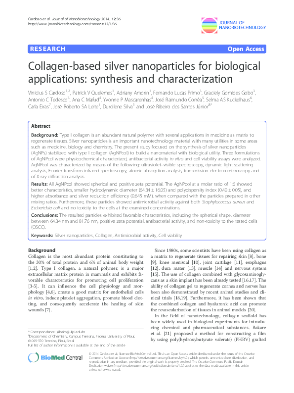 (PDF) Collagen-based silver nanoparticles for biological applications ...