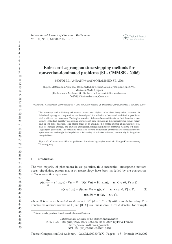 Pdf Eulerian Lagrangian Time Stepping Methods For Convection Dominated Problems