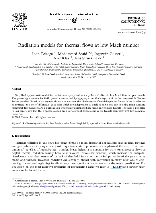 (PDF) Radiation models for thermal flows at low Mach number