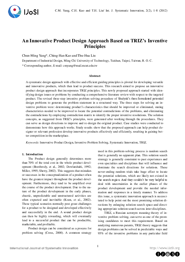 (PDF) An Innovative Product Design Approach Based on TRIZ's Inventive ...