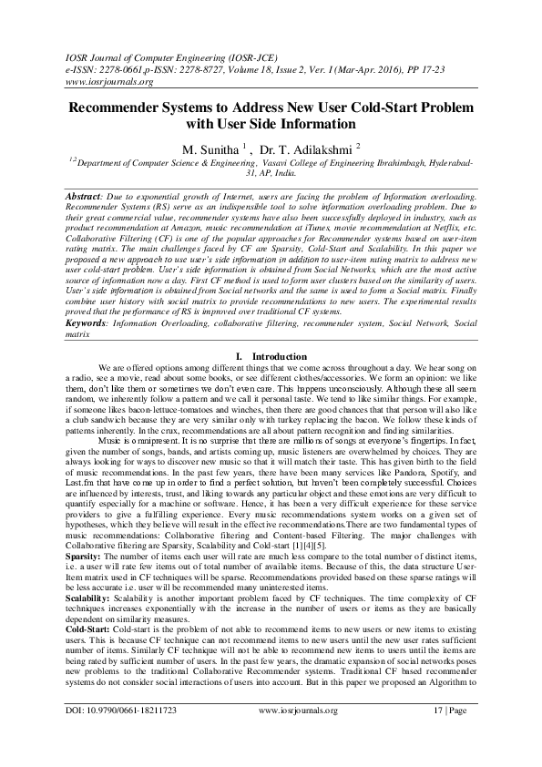 (PDF) Recommender Systems to Address New User Cold-Start Problem with ...