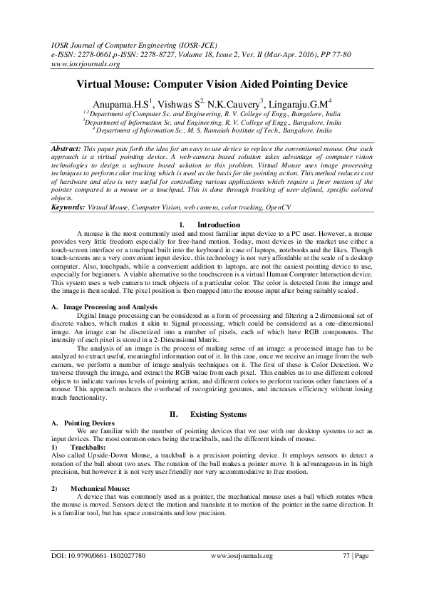 (PDF) Virtual Mouse: Computer Vision Aided Pointing Device