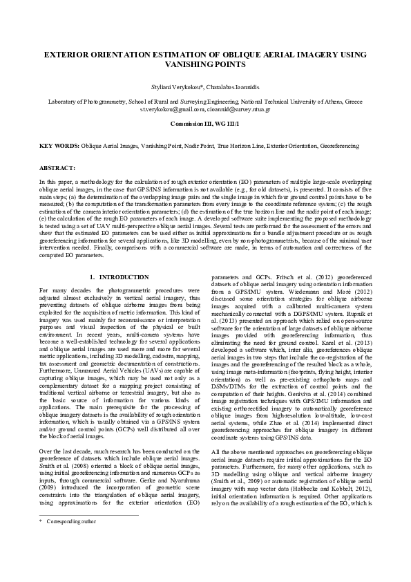 (PDF) Exterior Orientation Estimation of Oblique Aerial Imagery Using Vanishing Points