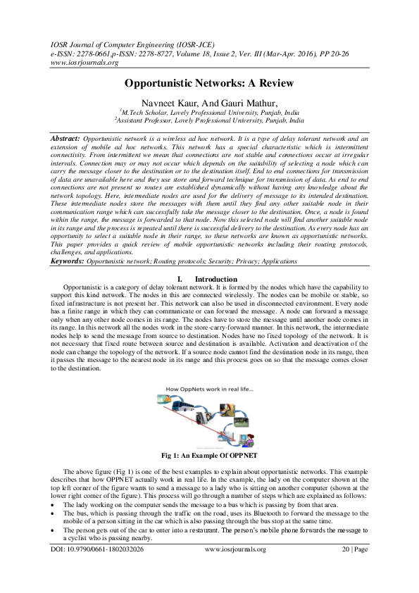 (PDF) Opportunistic Networks: A Review