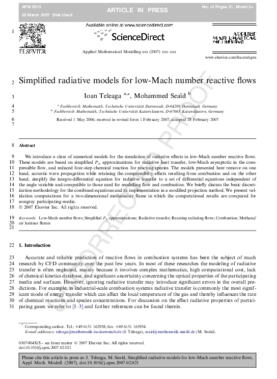 (PDF) Simplified radiative models for low-Mach number reactive flows