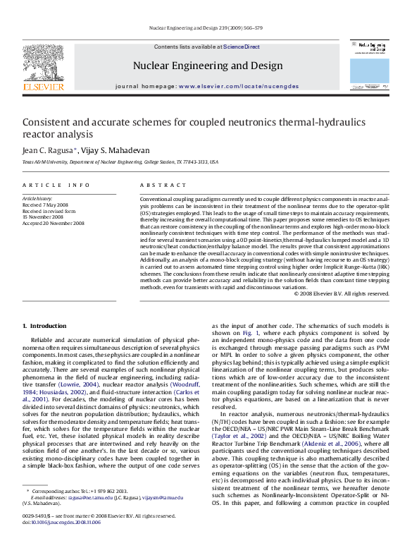 Pdf Consistent And Accurate Schemes For Coupled Neutronics Thermal Hydraulics Reactor Analysis