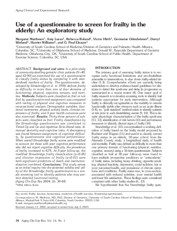 (PDF) Use of a questionnaire to screen for frailty in the elderly: an ...