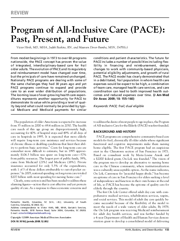 (PDF) Program of all-inclusive care (PACE): past, present, and future