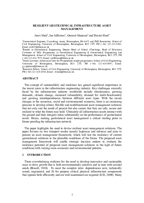 (PDF) Resilient Geotechnical Infrastructure Asset Management