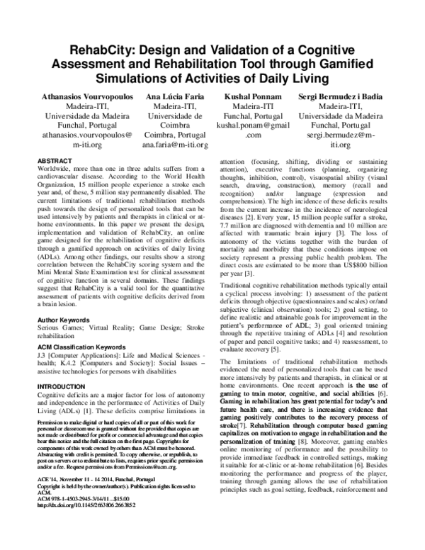 (PDF) RehabCity: Design and Validation of a Cognitive Assessment and Rehabilitation Tool through ...