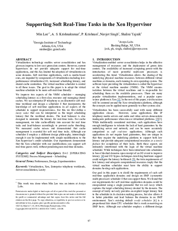 (PDF) Supporting soft real-time tasks in the xen hypervisor