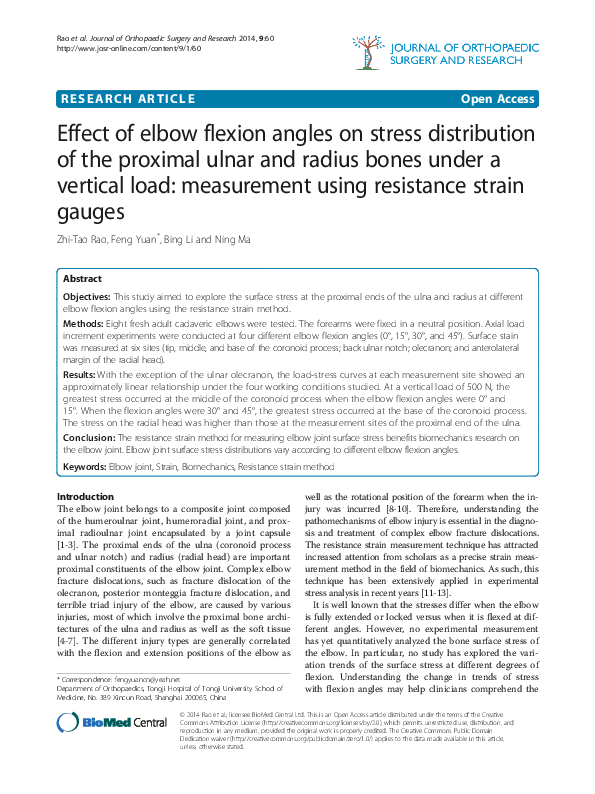 (PDF) Effect of elbow flexion angles on stress distribution of the ...