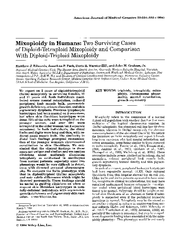 (PDF) Mixoploidy in humans: Two surviving cases of diploid-tetraploid ...
