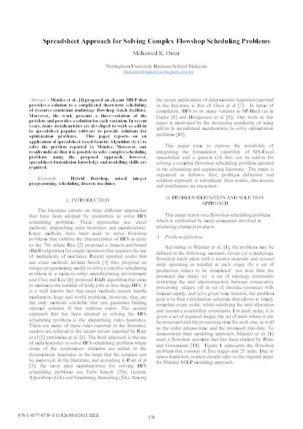 (PDF) Spreadsheet approach for solving complex flowshop scheduling problems (PDF) Spreadsheet approach for solving complex flowshop scheduling problems