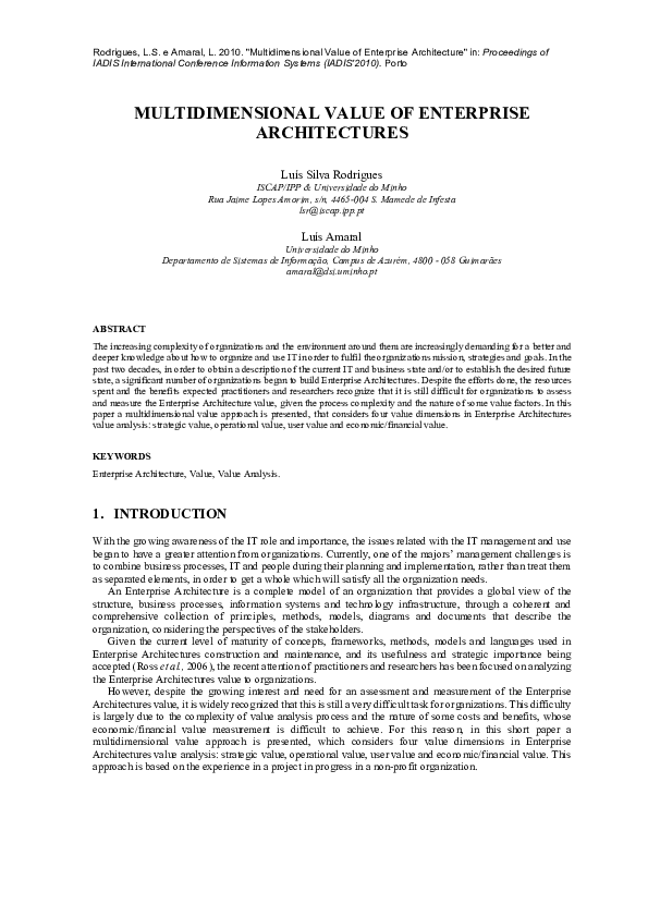 (PDF) Multidimensional Value of Enterprise Architecture