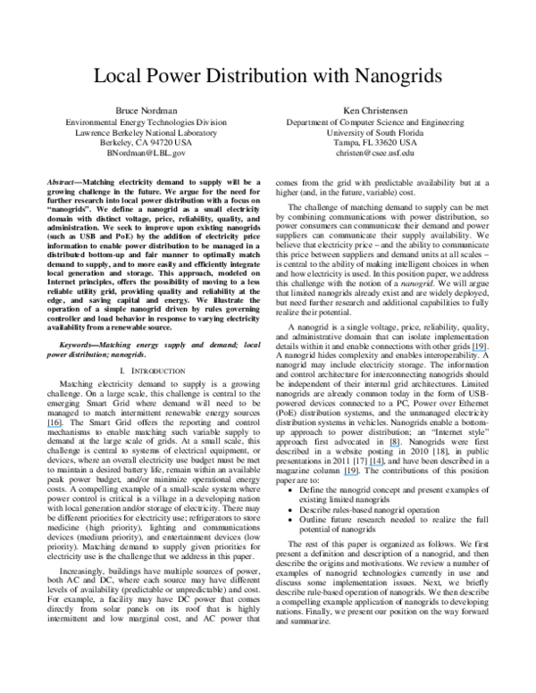 (PDF) Local power distribution with nanogrids