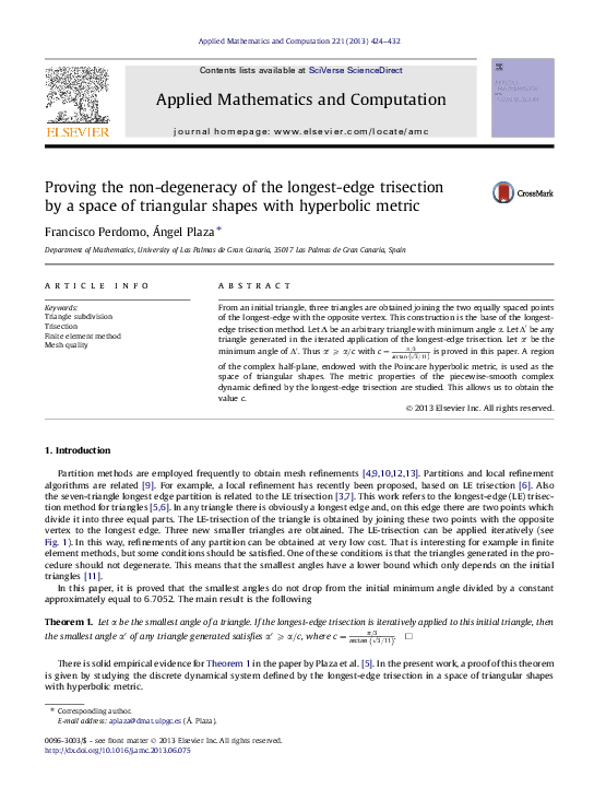 Pdf Proving The Non Degeneracy Of The Longest Edge Trisection By A Space Of Triangular Shapes