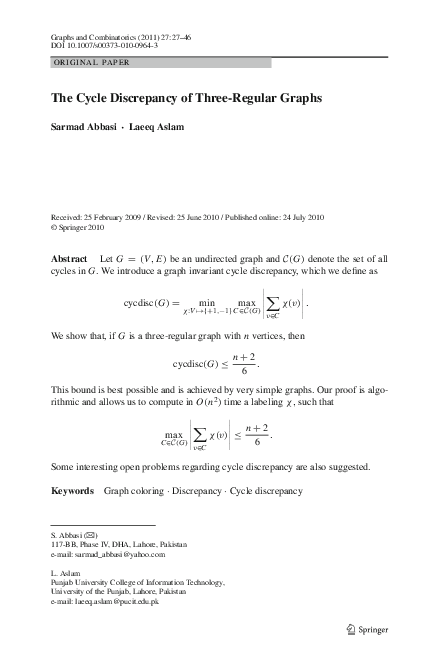 (PDF) The Cycle Discrepancy of Three-Regular Graphs