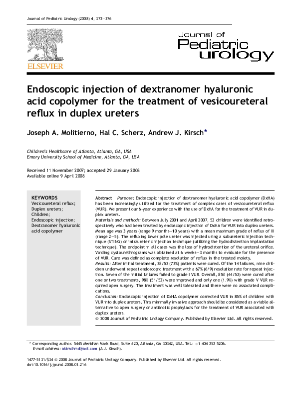 (PDF) Endoscopic Injection of Dextranomer/Hyaluronic Acid Copolymer to ...