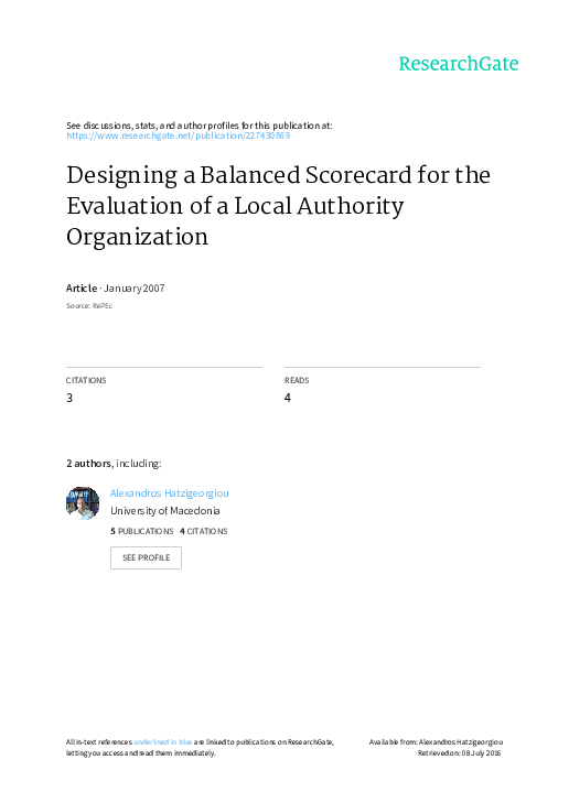 (PDF) Designing a Balanced Scorecard for the Evaluation of a Local ...