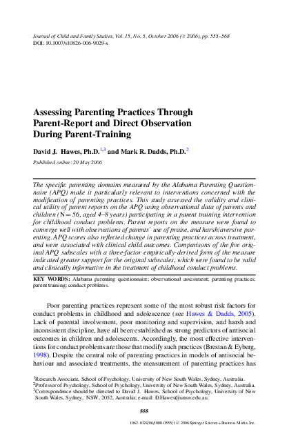 (PDF) Assessing Parenting Practices Through Parent-Report and Direct ...