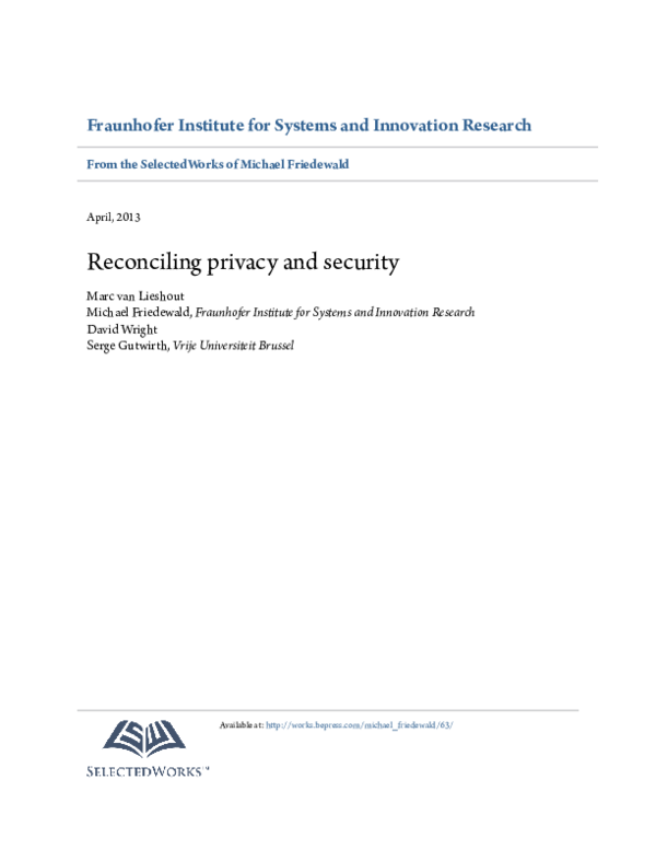 (PDF) Reconciling privacy and security