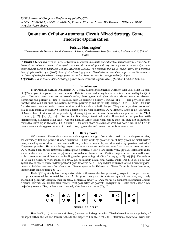 Pdf Quantum Cellular Automata Circuit Mixed Strategy Game Theoretic Optimization