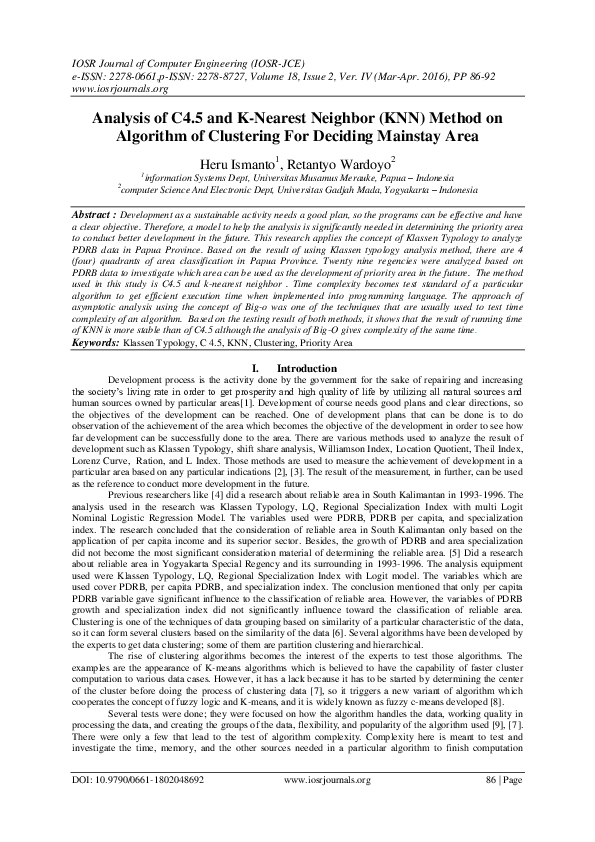 (PDF) Analysis of C4.5 and K-Nearest Neighbor (KNN) Method on Algorithm of Clustering For ...