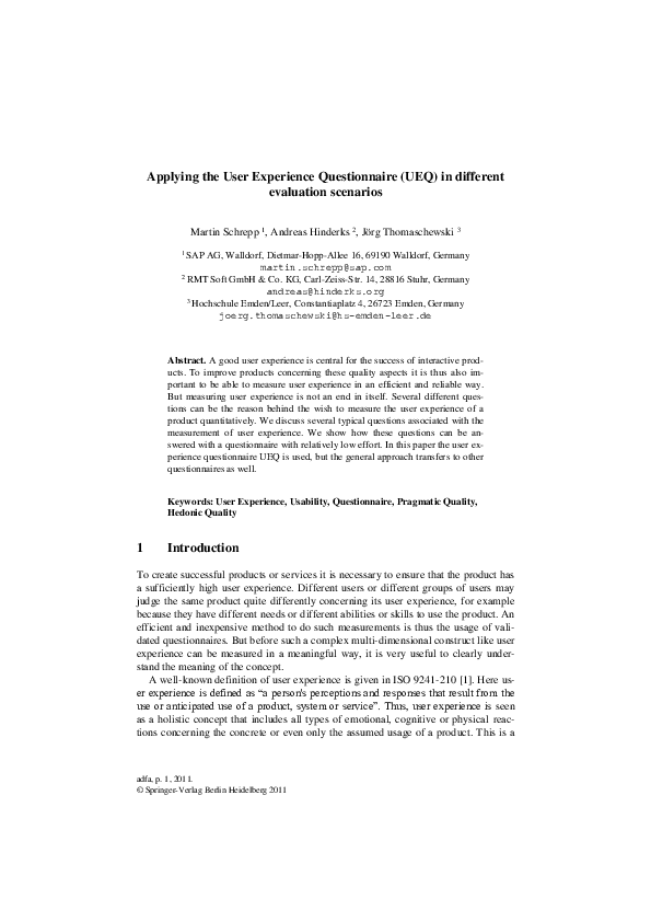 (PDF) Applying the User Experience Questionnaire (UEQ) in Different ...