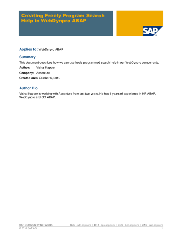 Pdf Sap Community Network Creating Freely Program Search Help In Webdynpro Abap
