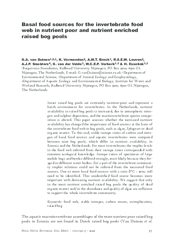 (PDF) Basal food sources for the invertebrate food web in nutrient poor ...