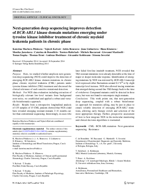 (PDF) Next-generation deep sequencing improves detection of BCR-ABL1 kinase domain mutations ...