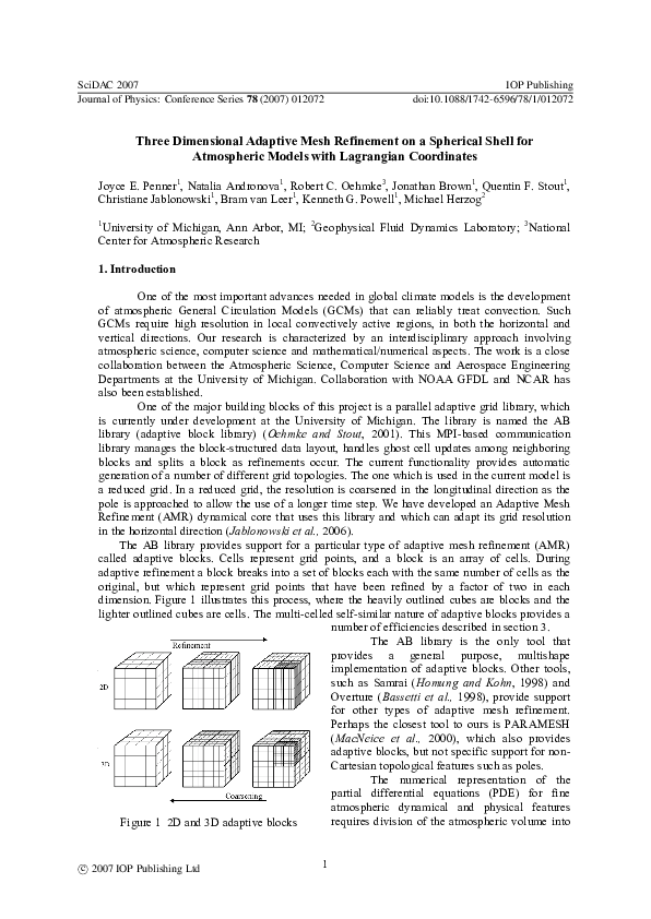 Pdf Three Dimensional Adaptive Mesh Refinement On A Spherical Shell