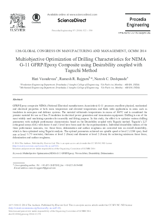 (PDF) Multiobjective Optimization of Drilling Characteristics for NEMA G-11 GFRP/Epoxy Composite ...