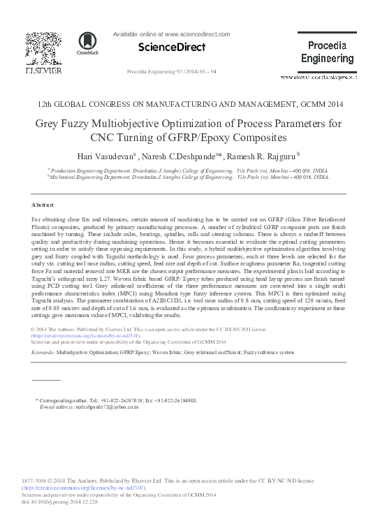 (PDF) Grey Fuzzy Multiobjective Optimization of Process Parameters for CNC Turning of GFRP/Epoxy ...